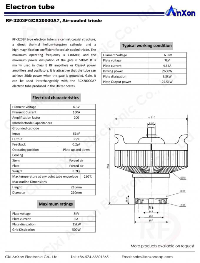 Power tube for RF amplifier 3CX20000A7 Air-cooled triode 3CX20,000A7