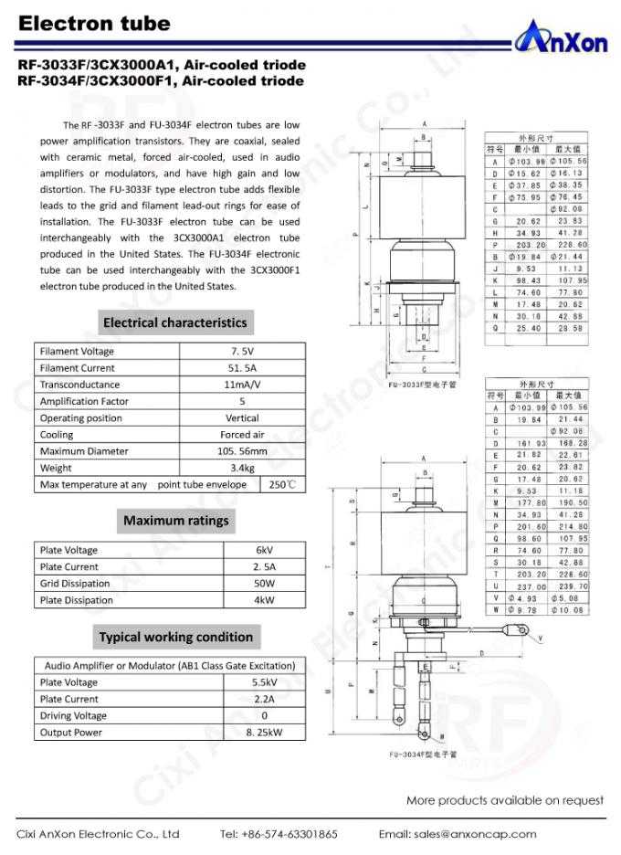 Air-cooled triode 3CX3000A1 Cermet tube for audio amplifiers
